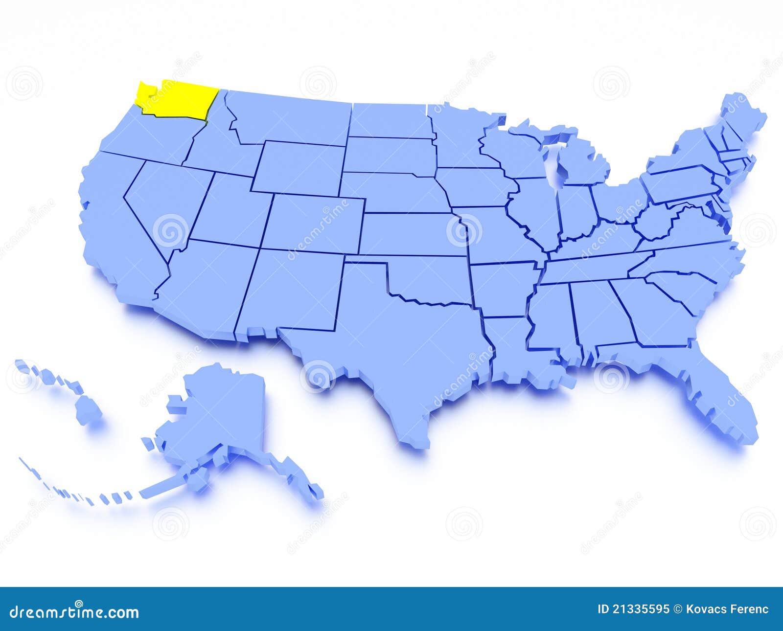 3D Kaart Van Verenigde Staten - Staat Washington Stock Illustratie ...