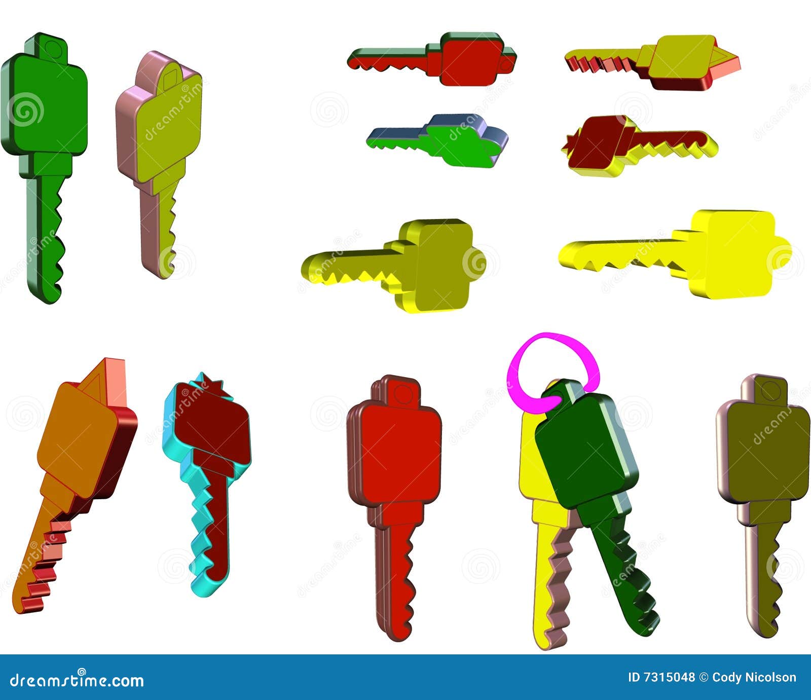 3d keys on white stock illustration. Illustration of relocate - 7315048
