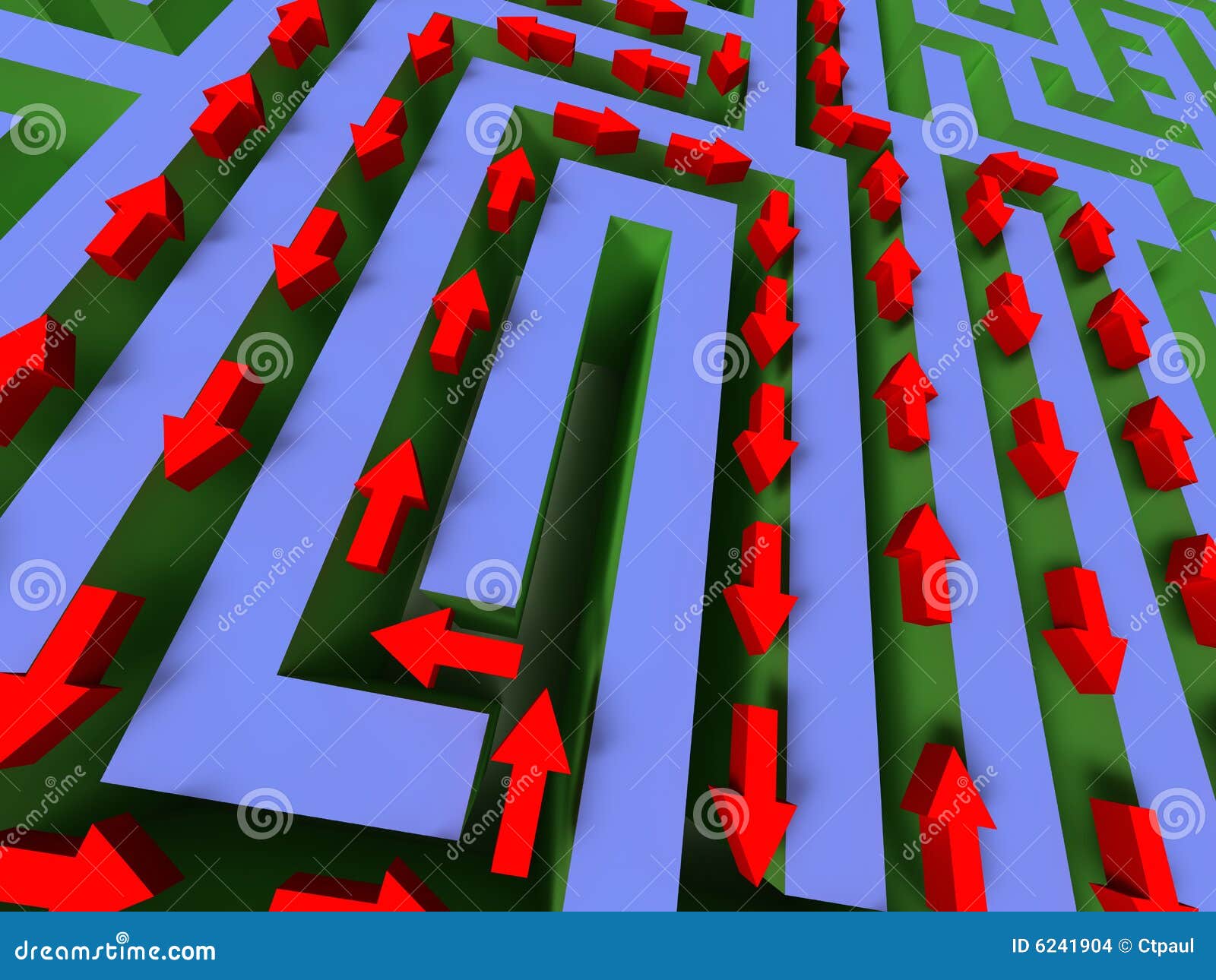 3D Labyrinth with Red Arrow Stock Illustration - Illustration of exit ...