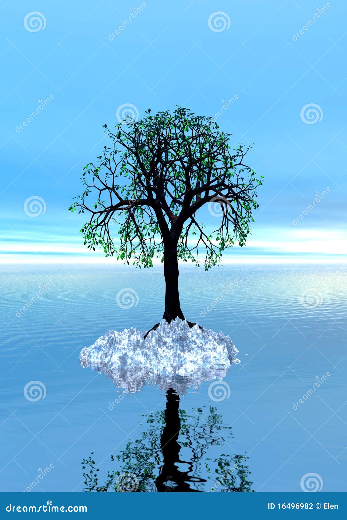 3d Landscape with Lonely Tree, Spring Stock Illustration - Illustration ...