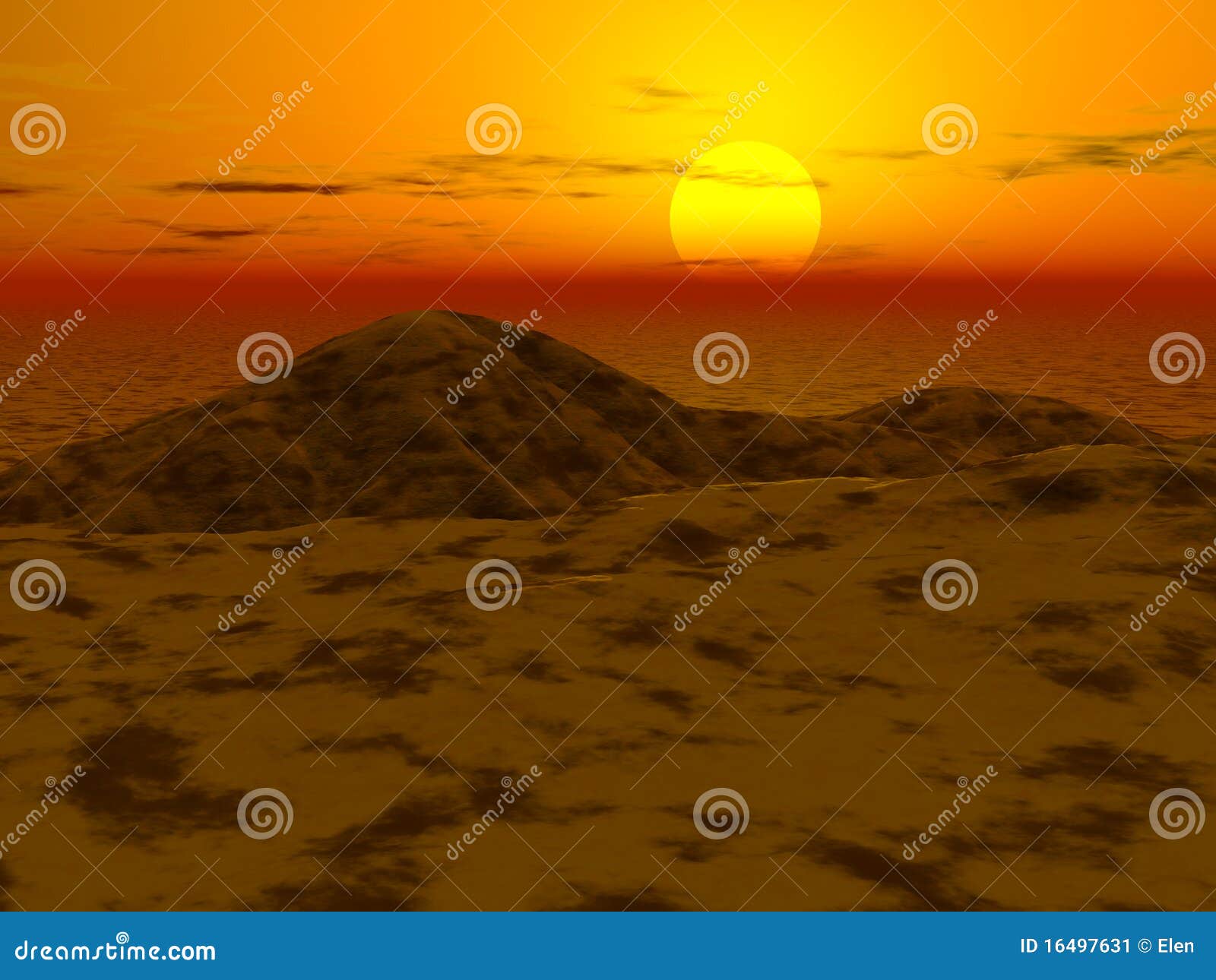 3d landscape - sunset stock illustration. Illustration of evening ...