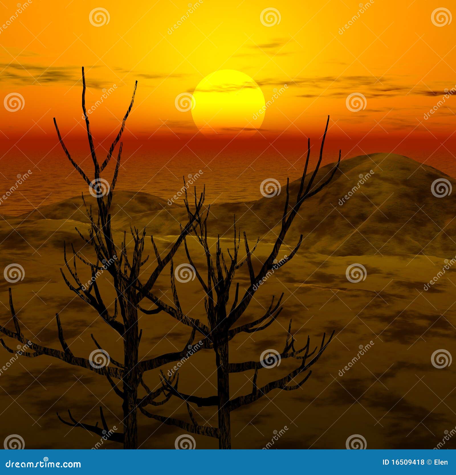 3d landscape. Sunset stock illustration. Illustration of generated ...