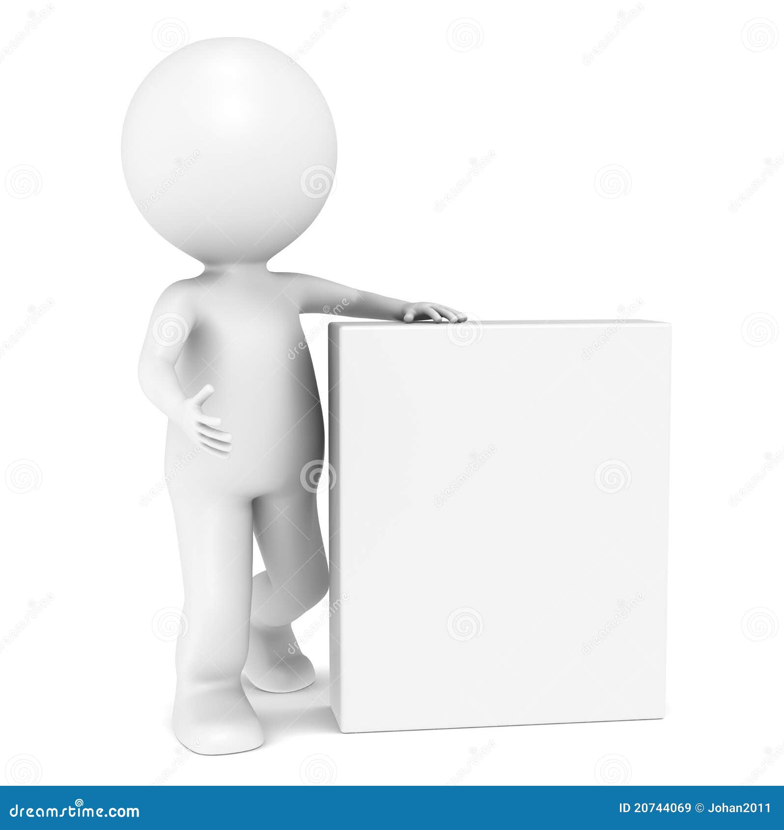 3D Little Human Character with Blank Product Box Stock Illustration ...