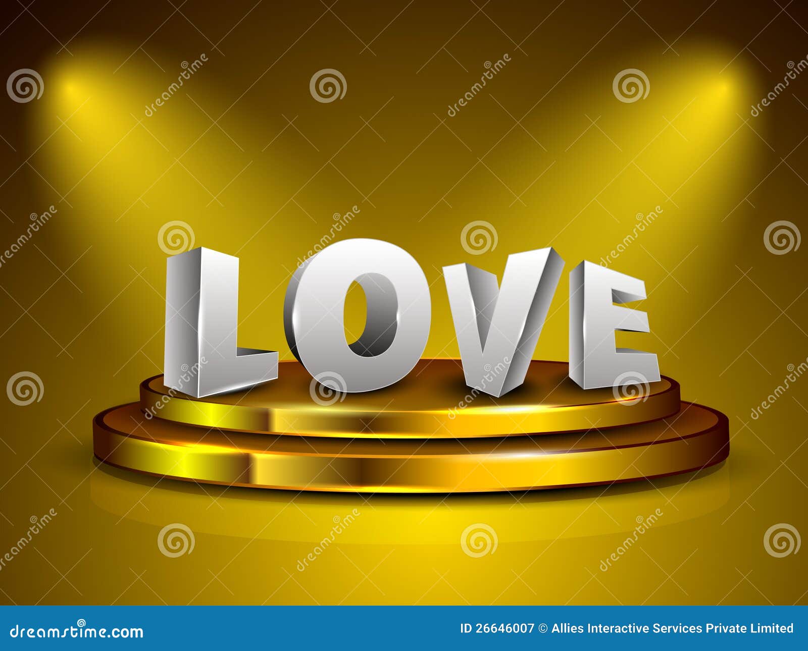 3D Love Text on Golden Stage. Stock Vector - Illustration of boxes ...