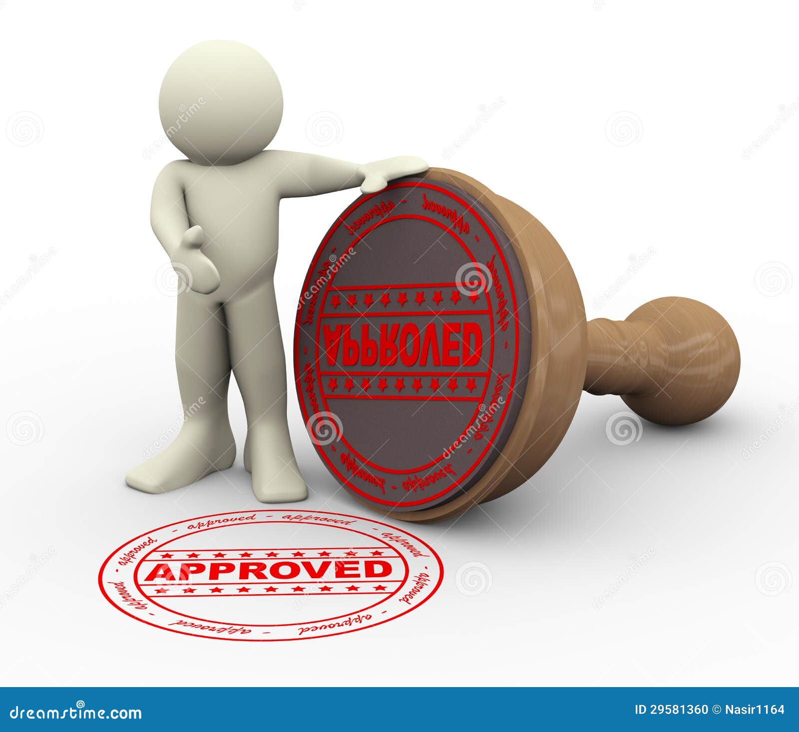 3d Man and Approved Rubber Stamp Stock Illustration - Illustration of ...
