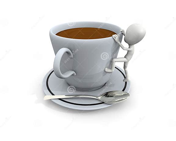 3D man and big coffee cup stock illustration. Illustration of white ...