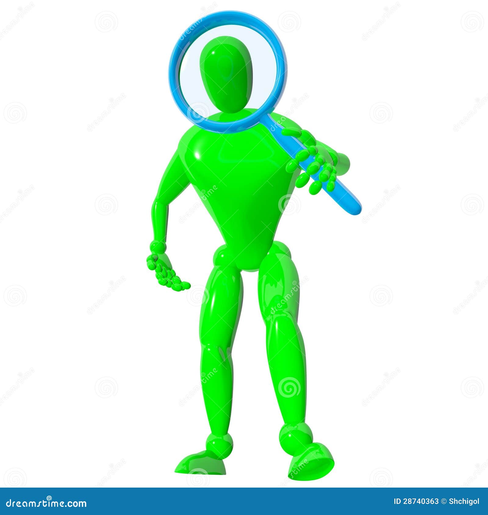 3d man with blue magnifier stock illustration. Illustration of ...