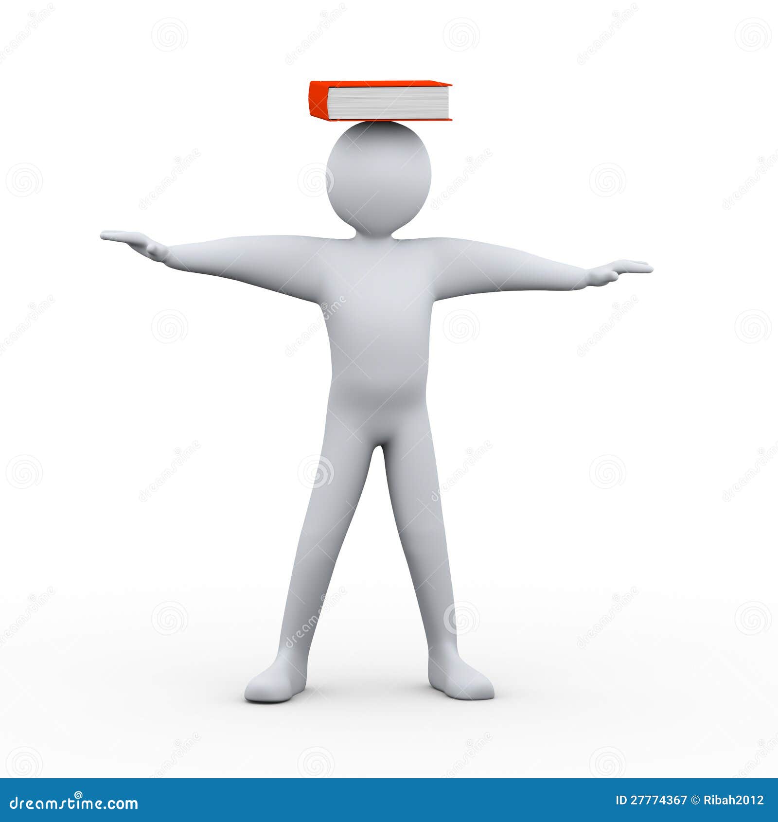 3d man with book on head stock illustration. Illustration of character ...