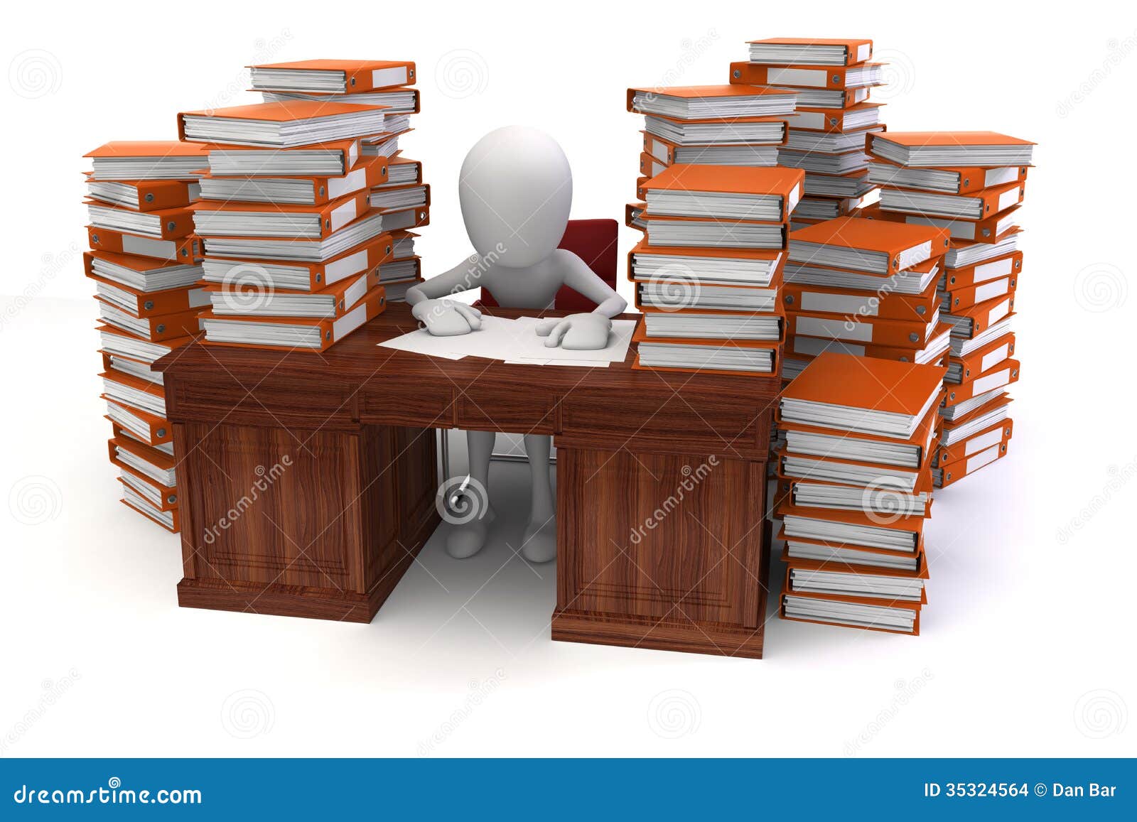 3d Man Businessman and a Lot of Work Stock Illustration - Illustration ...
