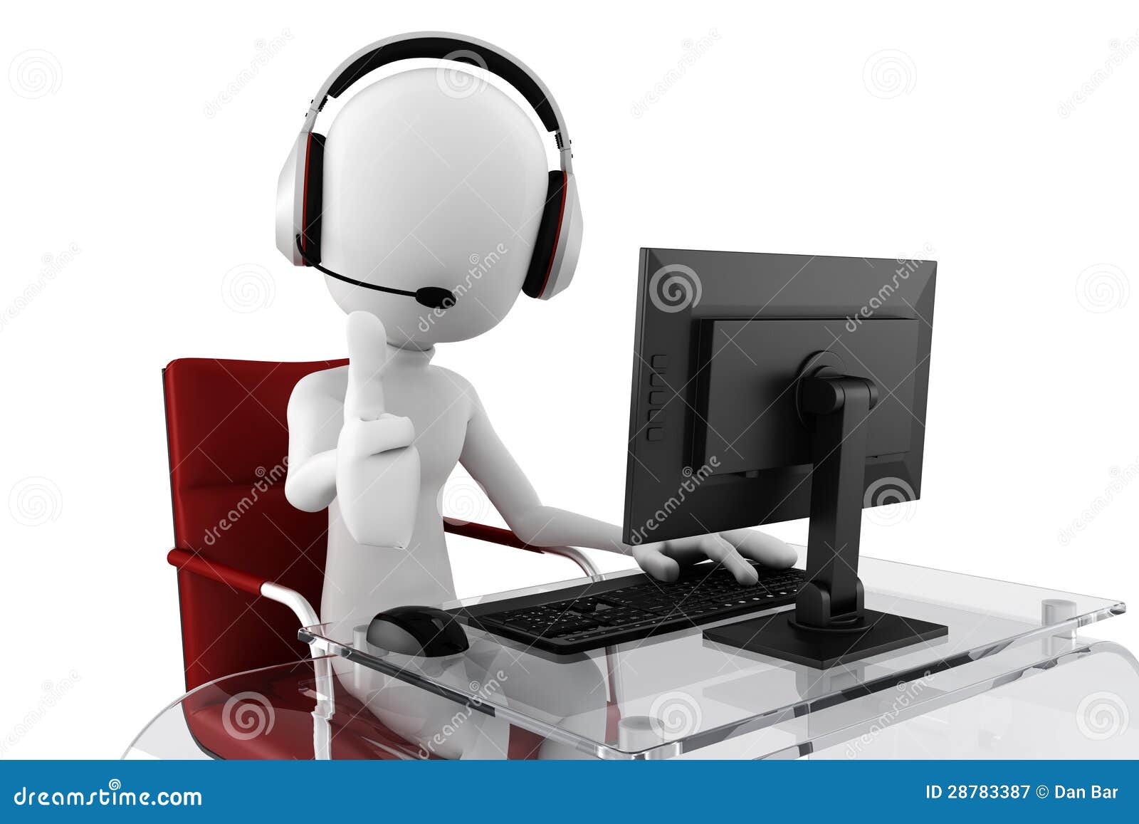3d Man Call Center Ready To Help Stock Illustration - Illustration of ...