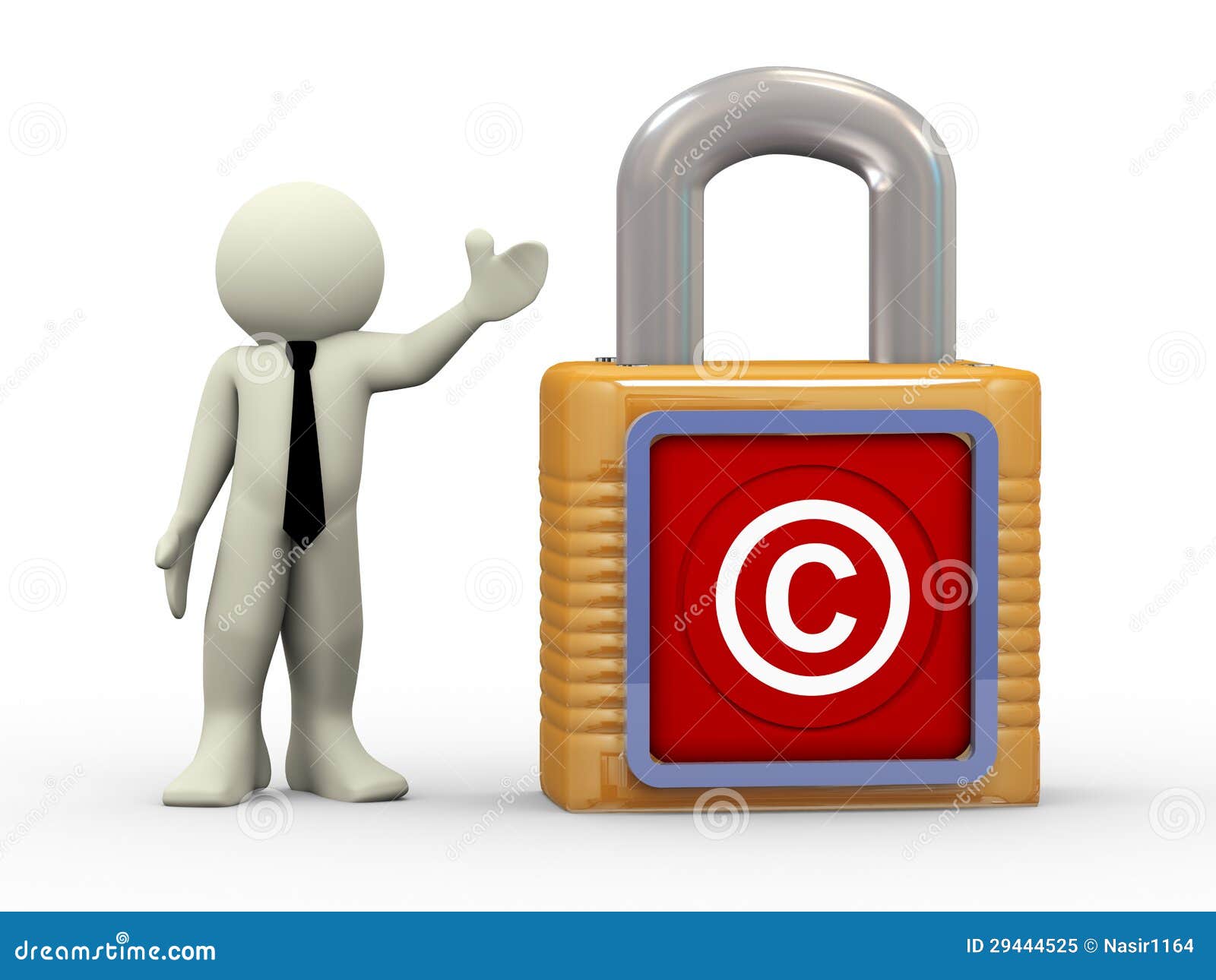 3d Man with Copyright Symbol Padlock Stock Illustration - Illustration ...