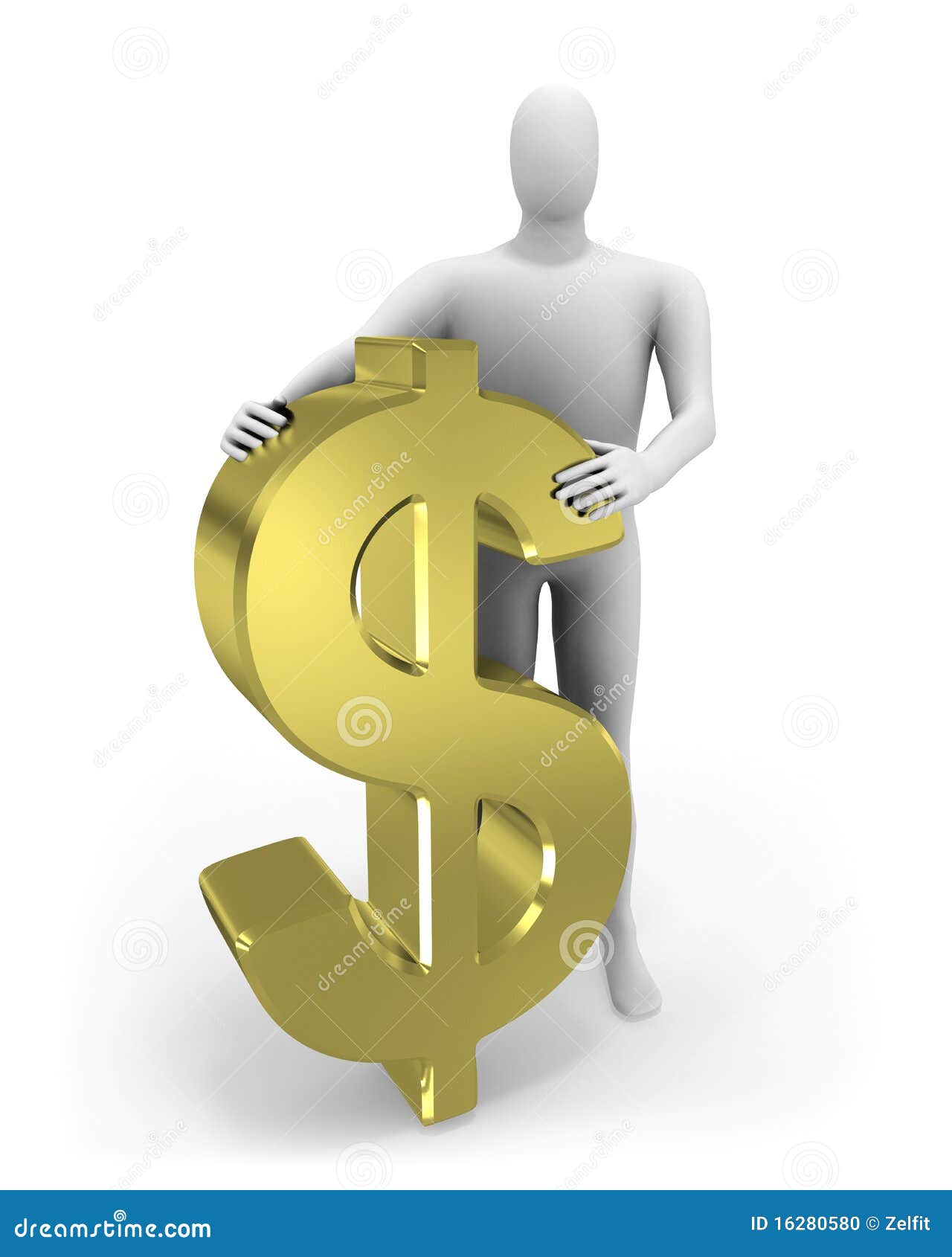 3d Man Embraces Dollar Sign Stock Illustration - Illustration of ...