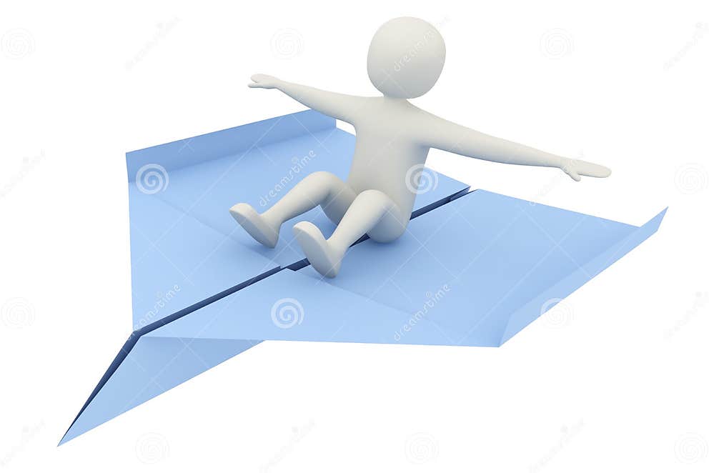 3d man flying on airplane stock illustration. Illustration of flight ...