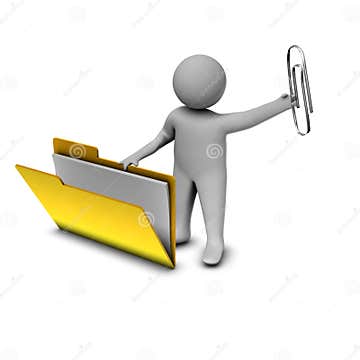 3d Man with Folder and Paperclip Stock Illustration - Illustration of ...