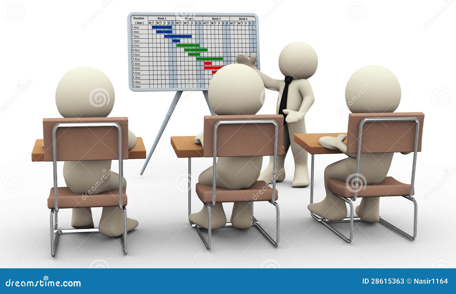 3d Man Gantt Chart Presentation Stock Illustration - Illustration of ...