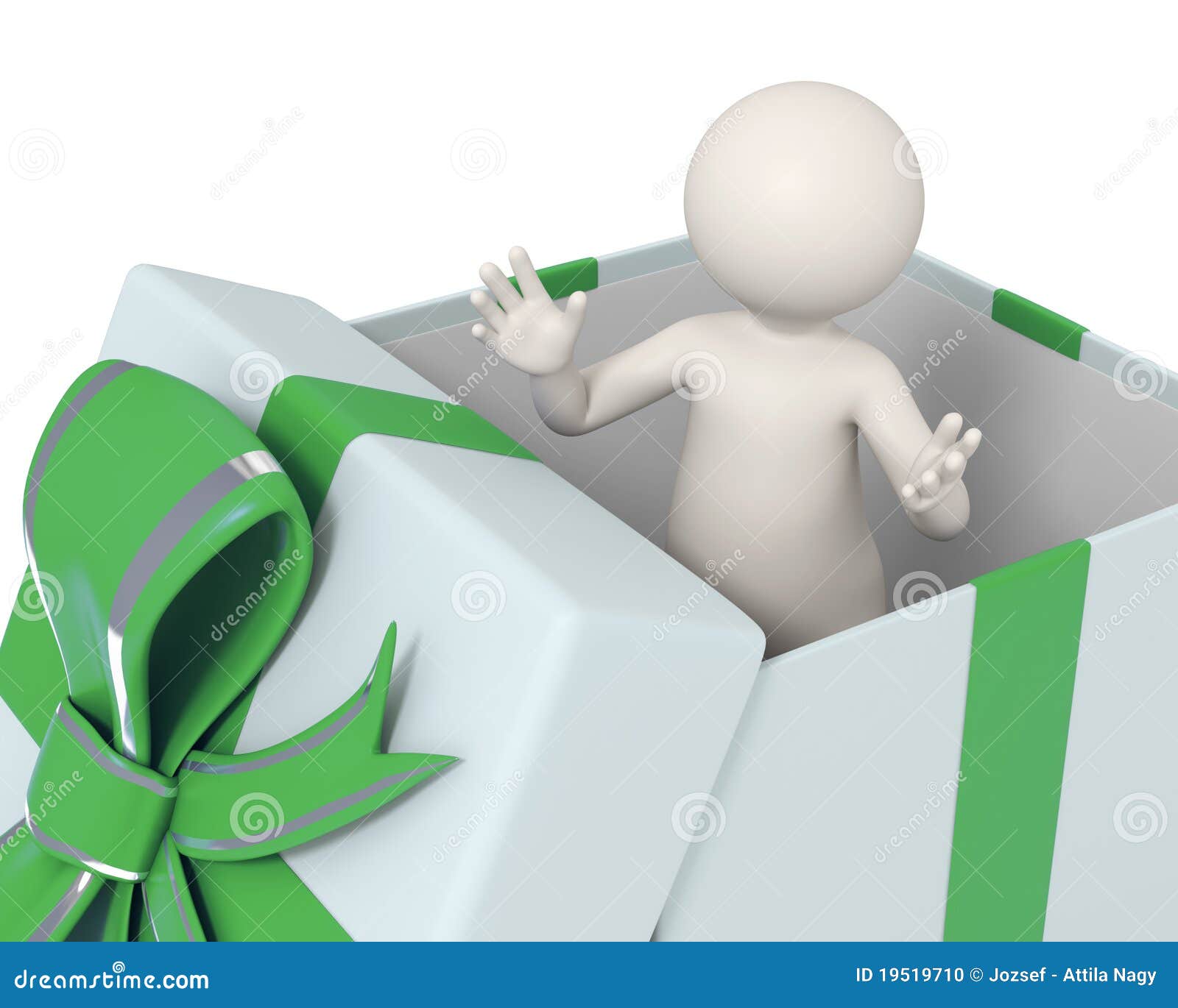 3d man in a green gift box stock illustration. Illustration of festive ...