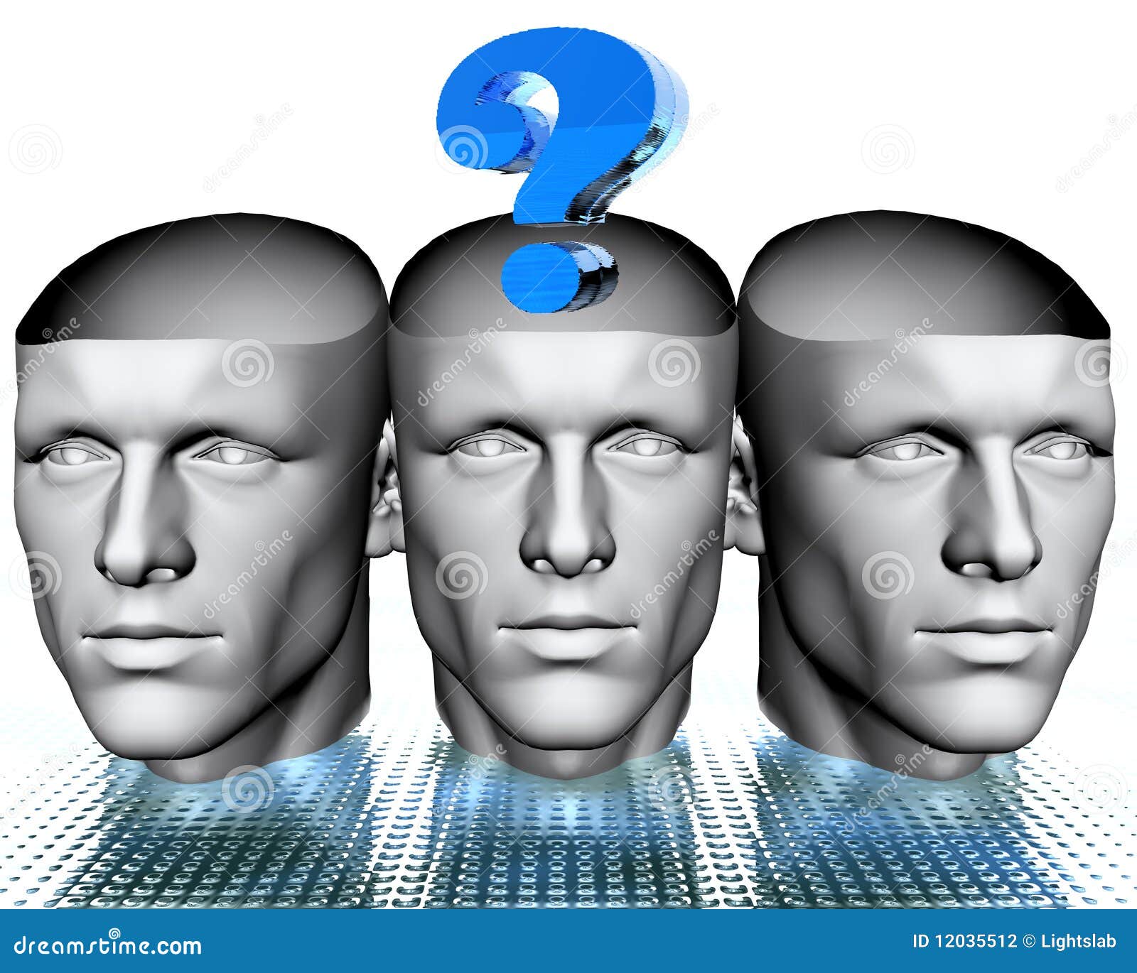 3D Man Heads with Blue Question Stock Illustration - Illustration of ...