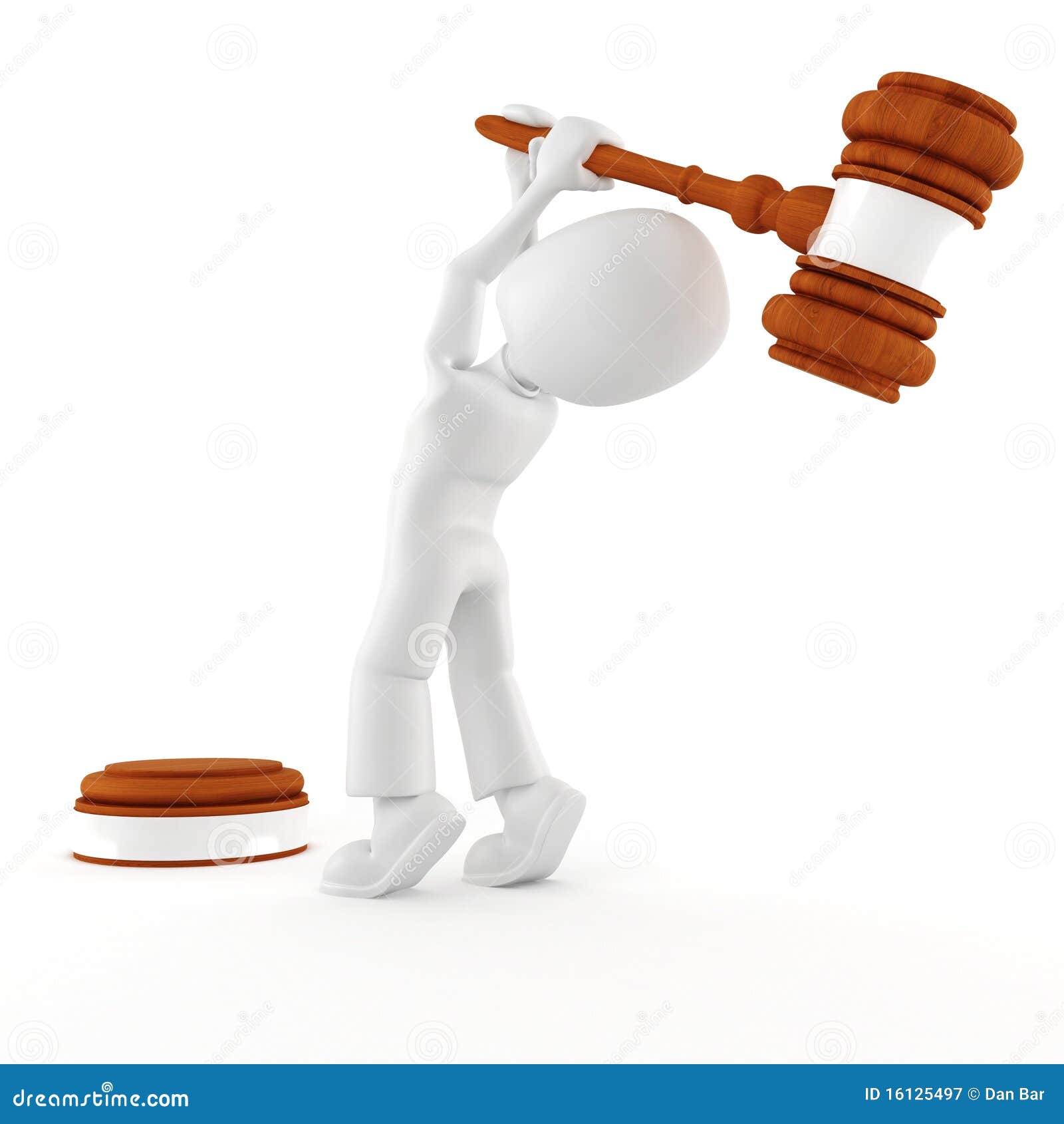 3d Man Holding a Big Gavel Isolated on White Stock Illustration ...