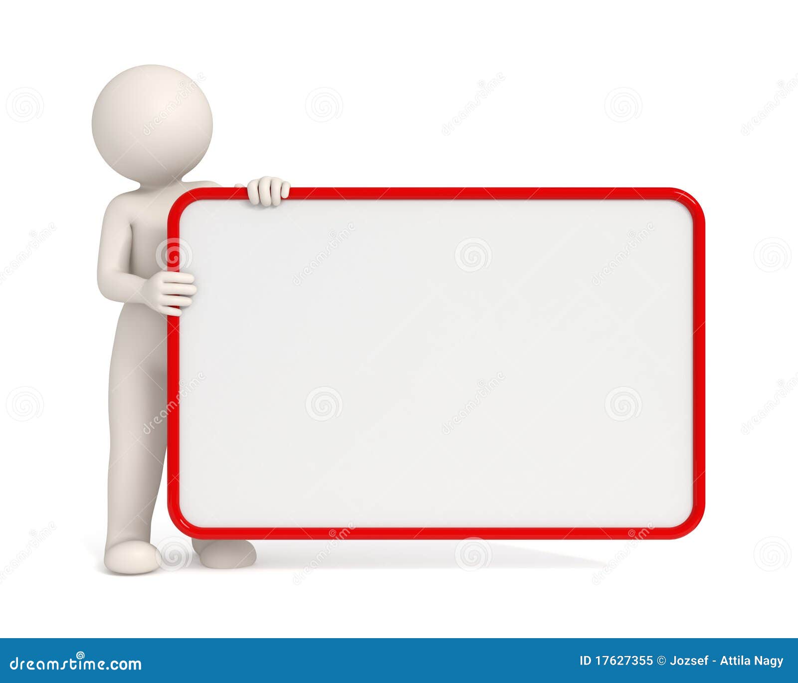 3d Man Holding an Empty Board with Red Frame Stock Illustration ...