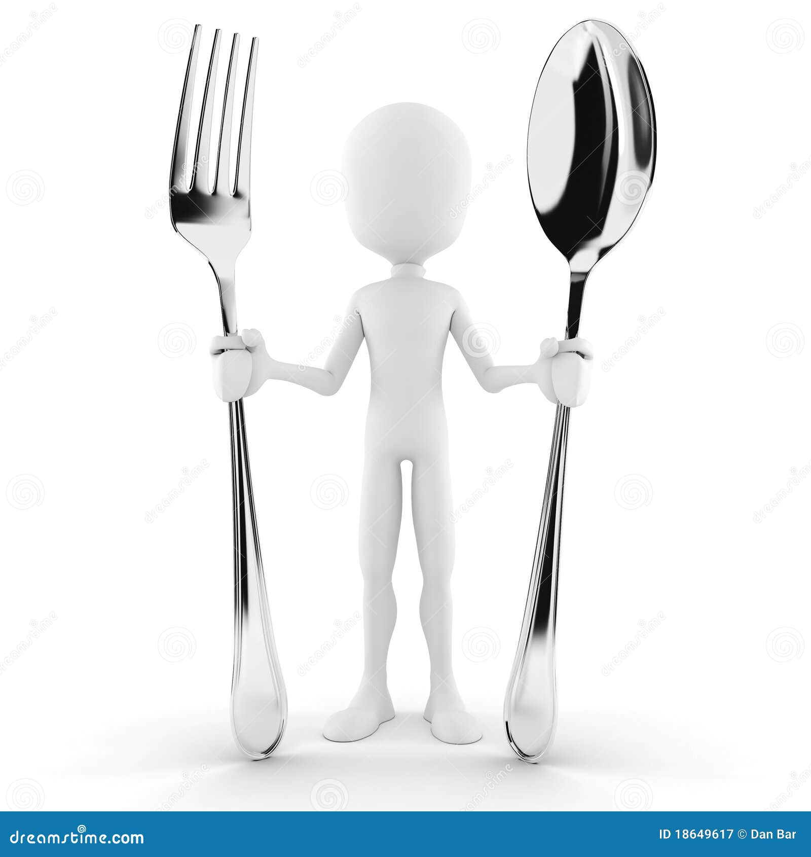 3d Man Holding a Spoon and a Fork Stock Illustration - Illustration of ...