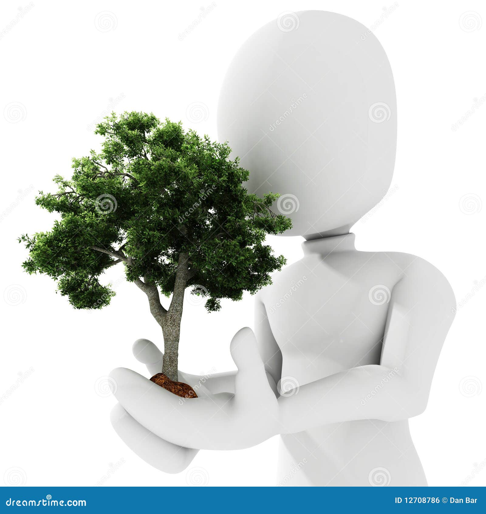3d Man Holding a Tree in His Palms Stock Illustration - Illustration of ...