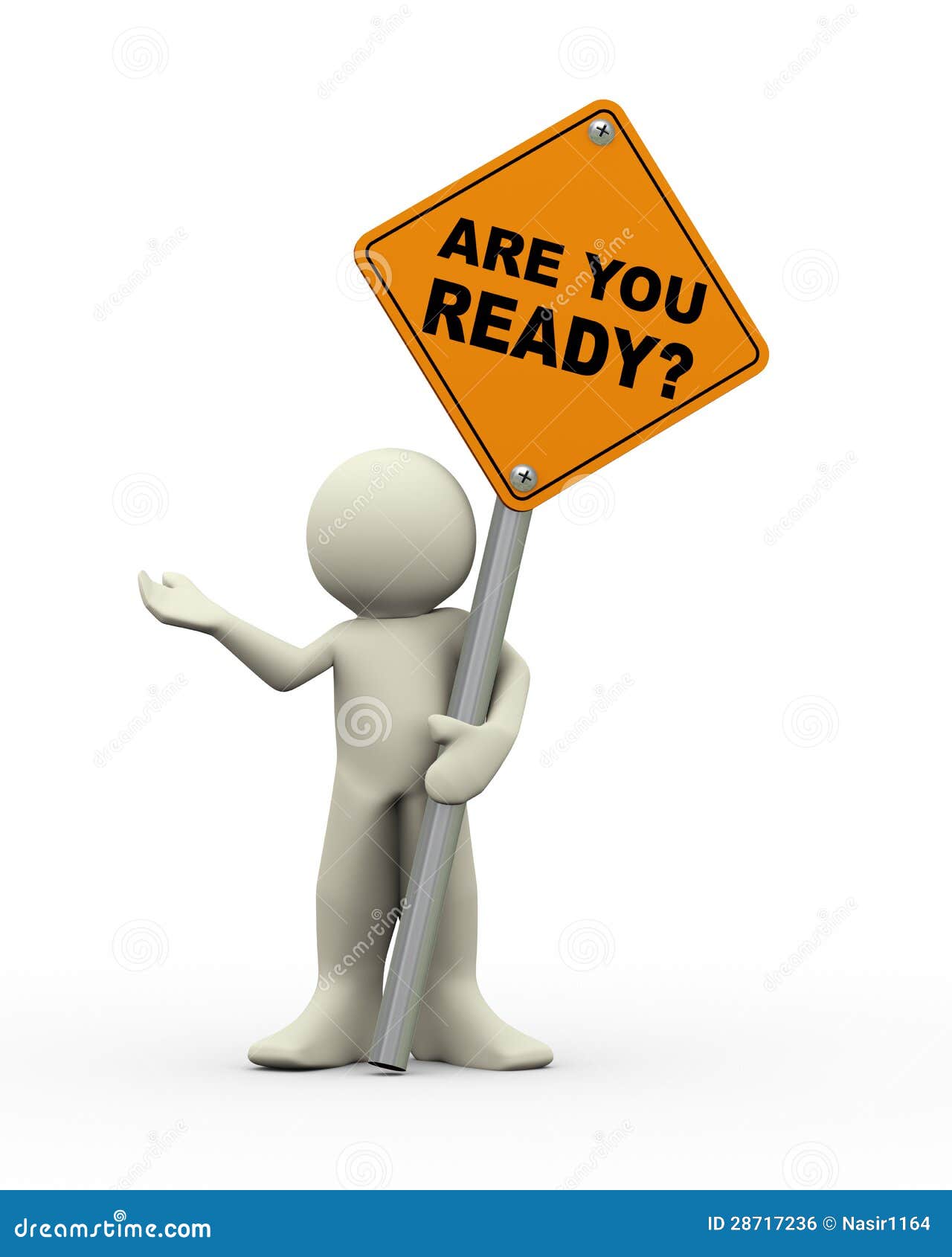 3d Man Holding are You Ready Roadsign Stock Illustration - Illustration ...