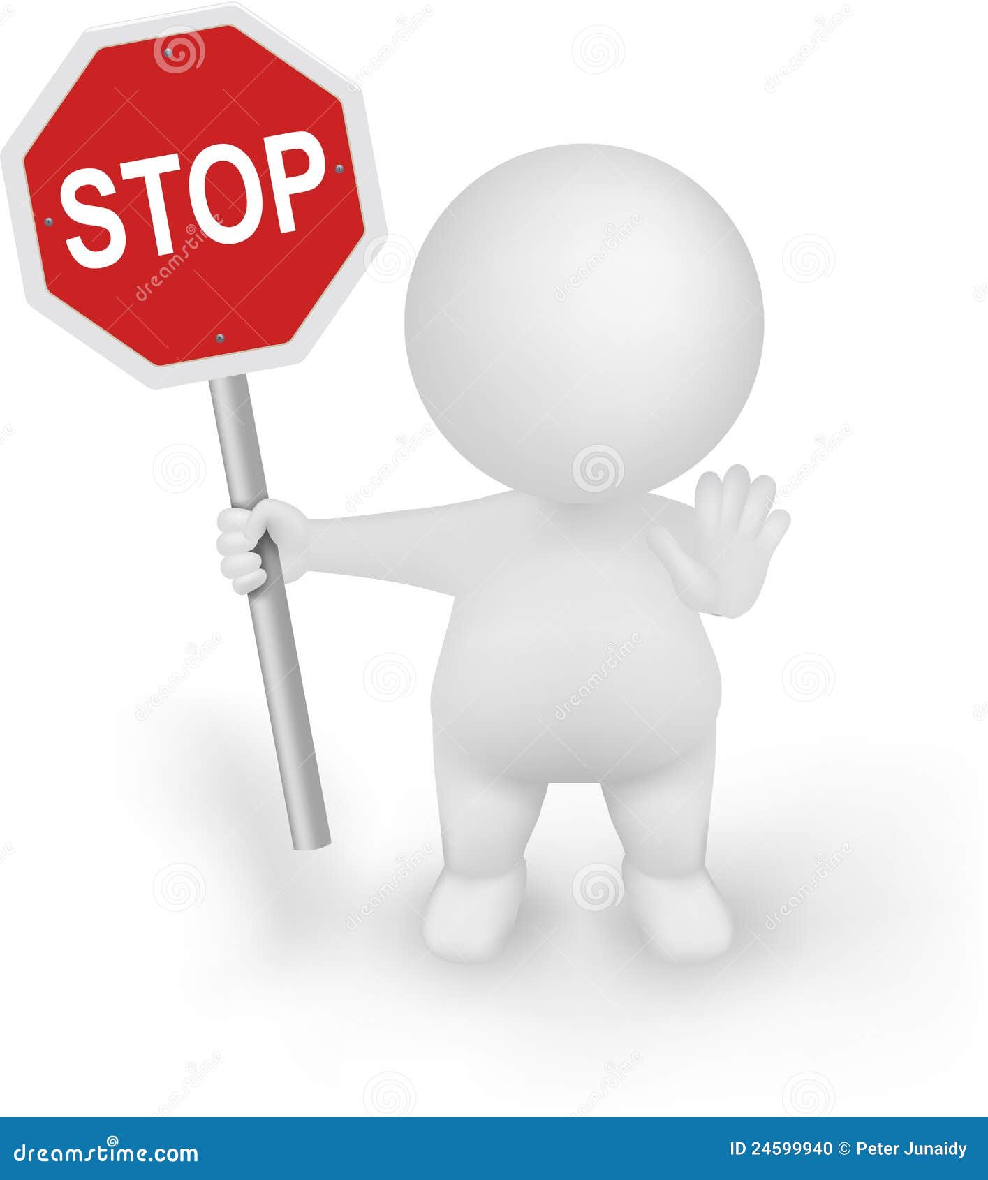 3d Man Illustrator With STOP Sign And Halt Gesture Stock Photo - Image ...