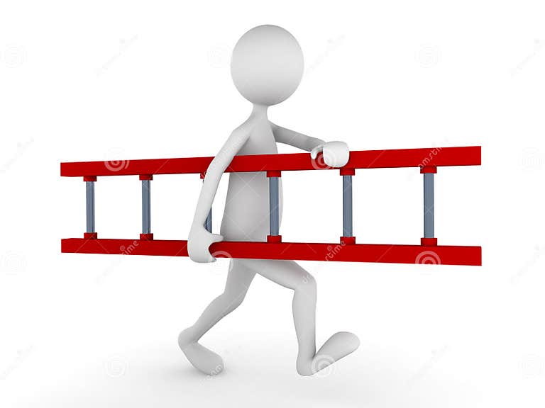 3D man with ladder stock illustration. Illustration of maintenance ...