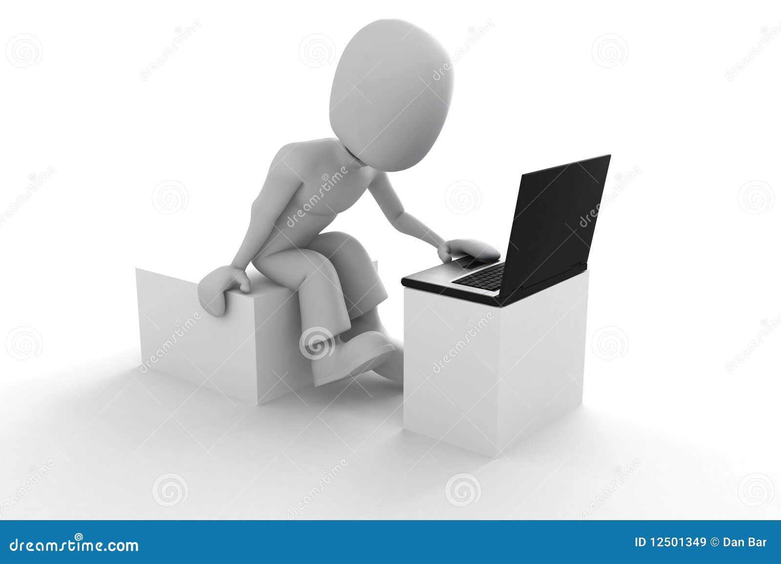 3d man with a laptop stock illustration. Illustration of plastic - 12501349