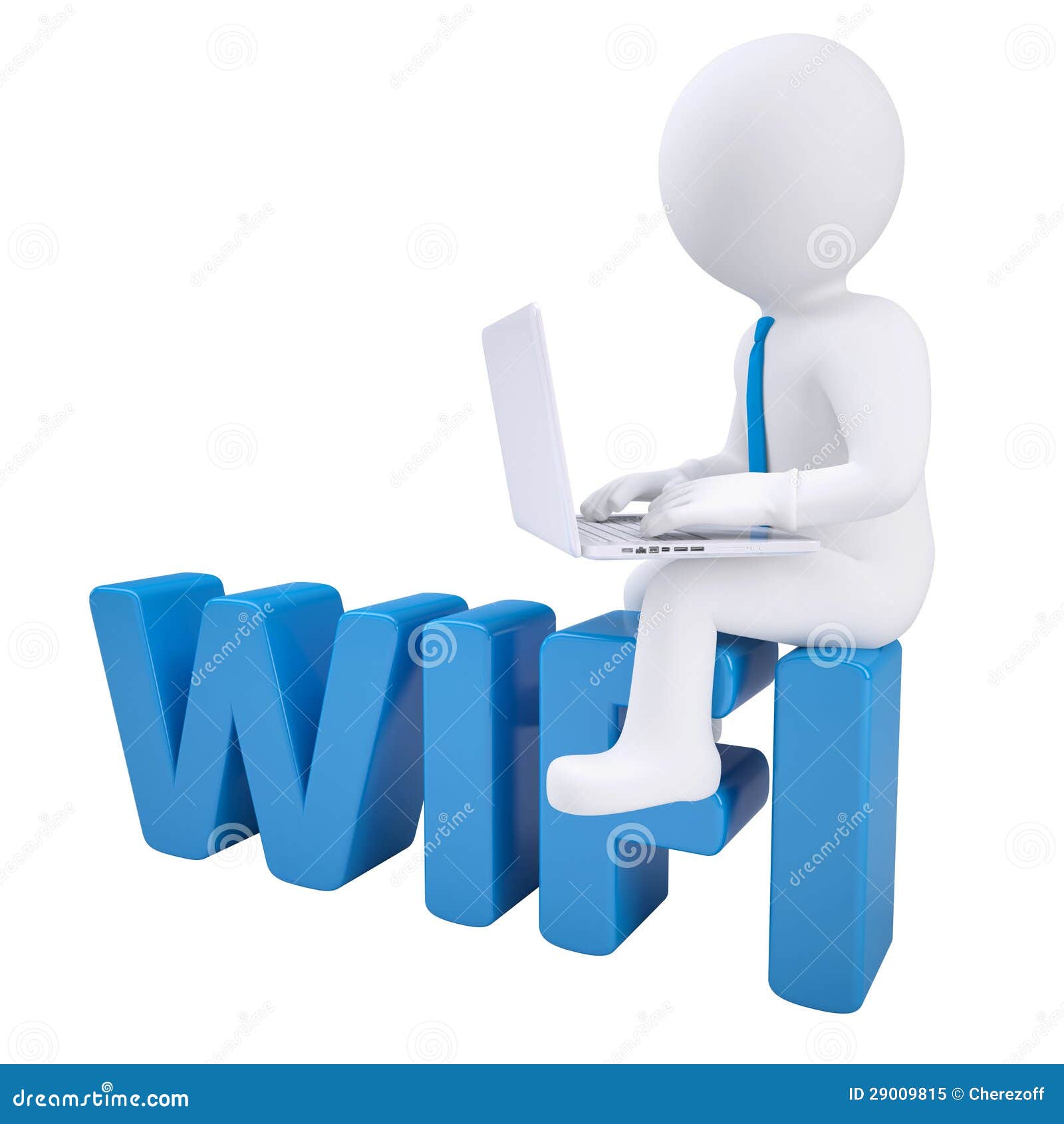 3d Man with Laptop Sitting on the WIFI Stock Illustration ...