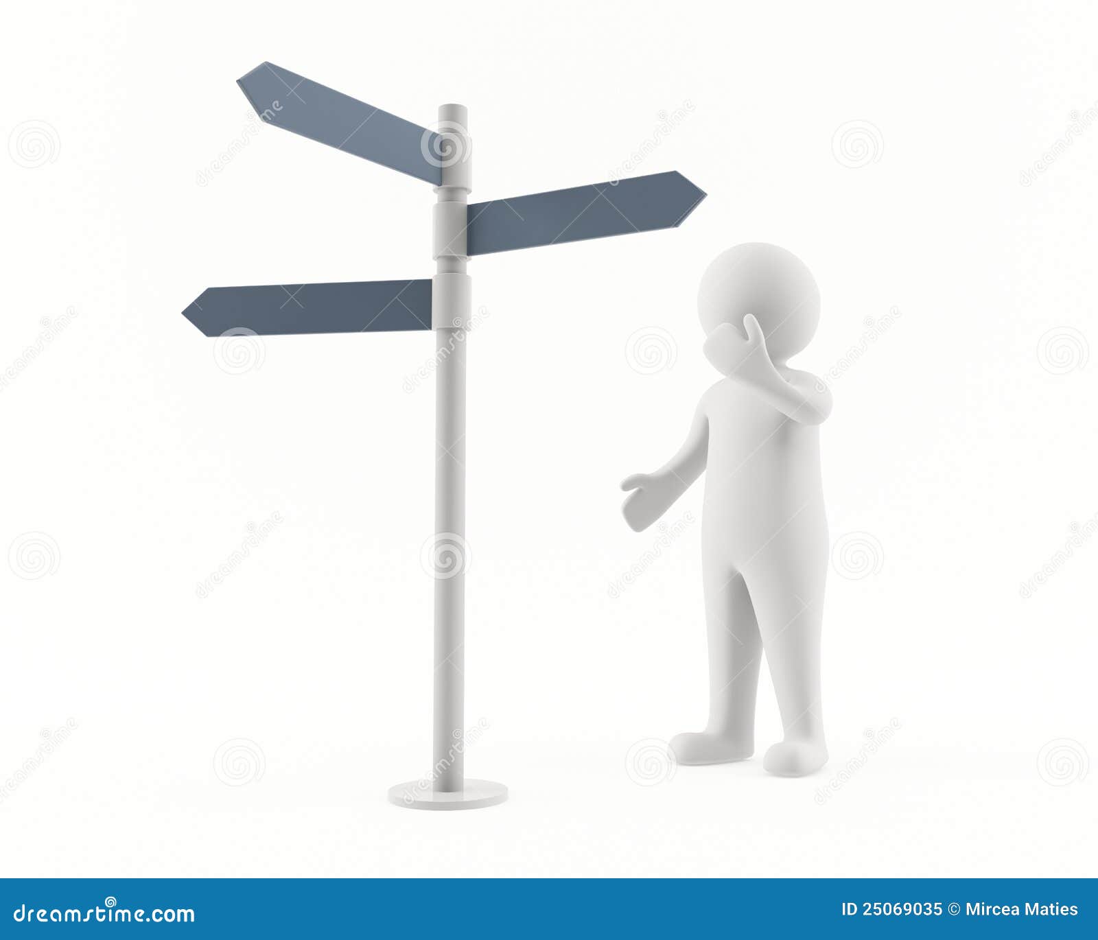 3D Man Looking at a Signpost Stock Illustration - Illustration of walk ...