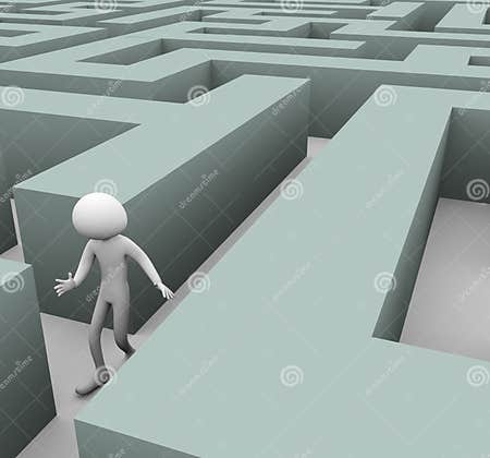 3d man Lost in maze stock illustration. Illustration of challenge ...