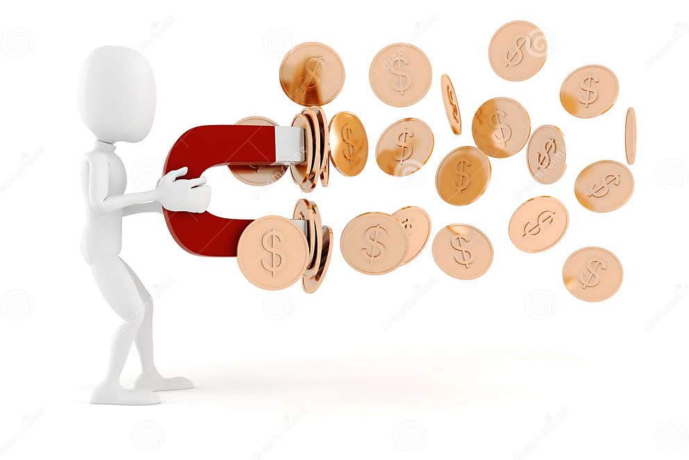 3d Man Money Magnet Concept Stock Illustration - Illustration of render ...