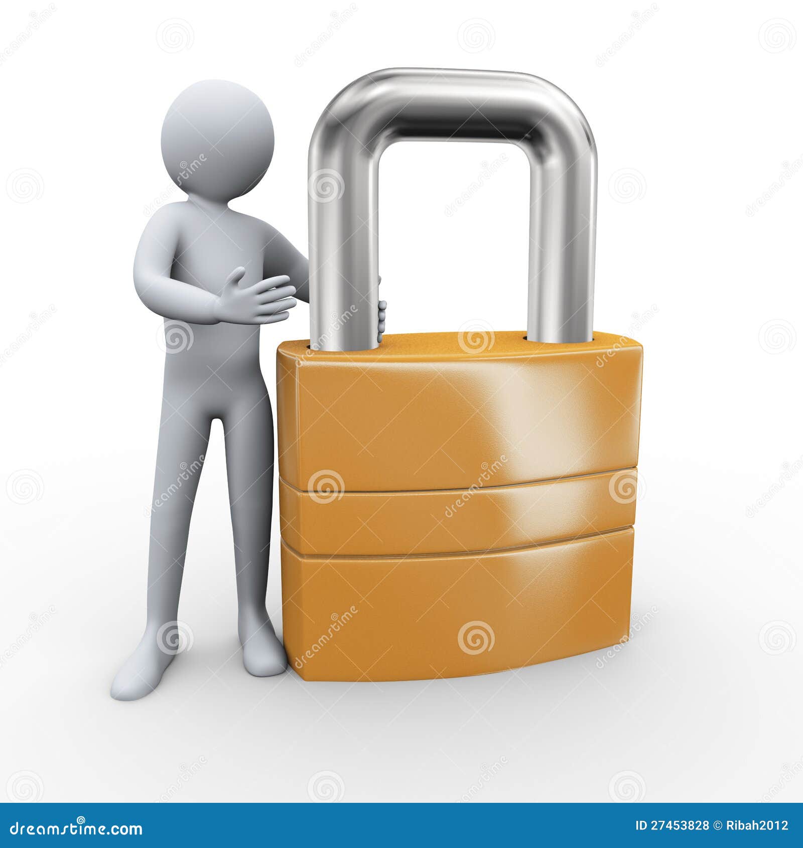 3d man with padlock stock illustration. Illustration of idea - 27453828