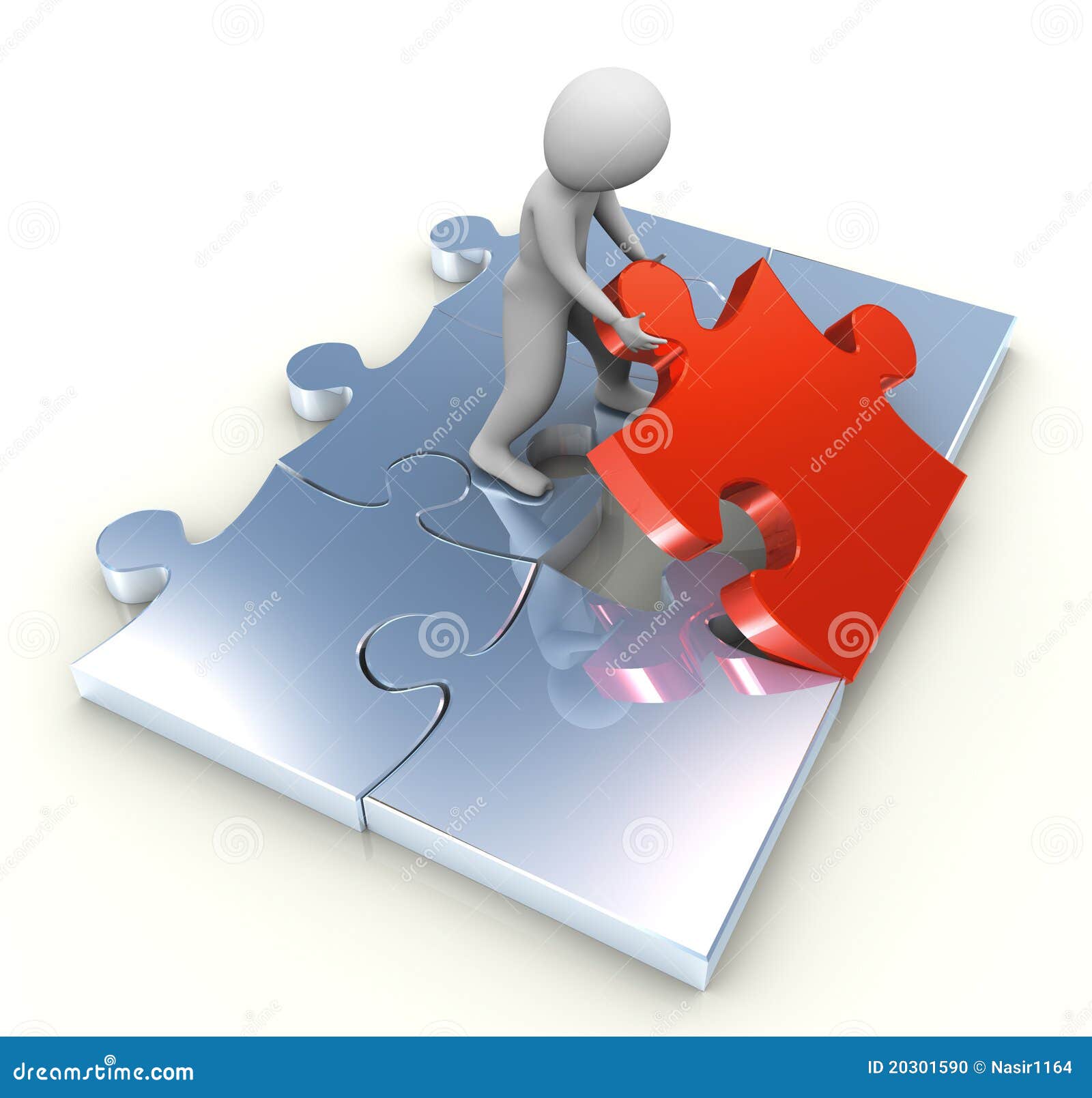 3d Man Placing Puzzle Piece Stock Illustration - Illustration of ...