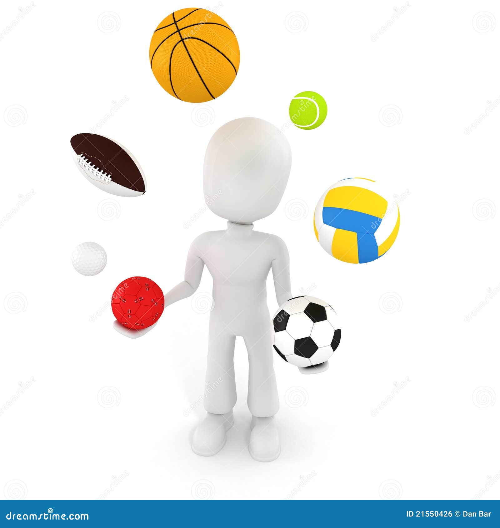 3d Man Playing with Sport Balls Stock Illustration - Illustration of ...