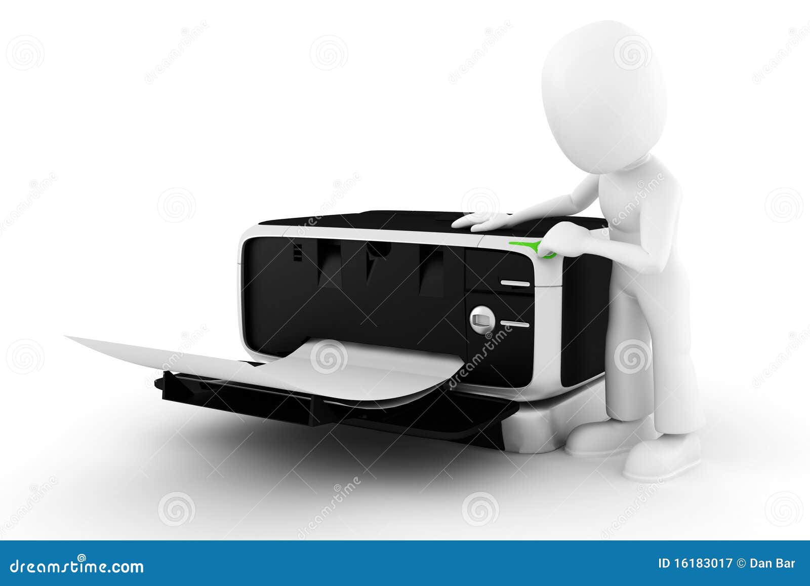 3d Man Printing Some Documents Stock Illustration - Illustration of ...