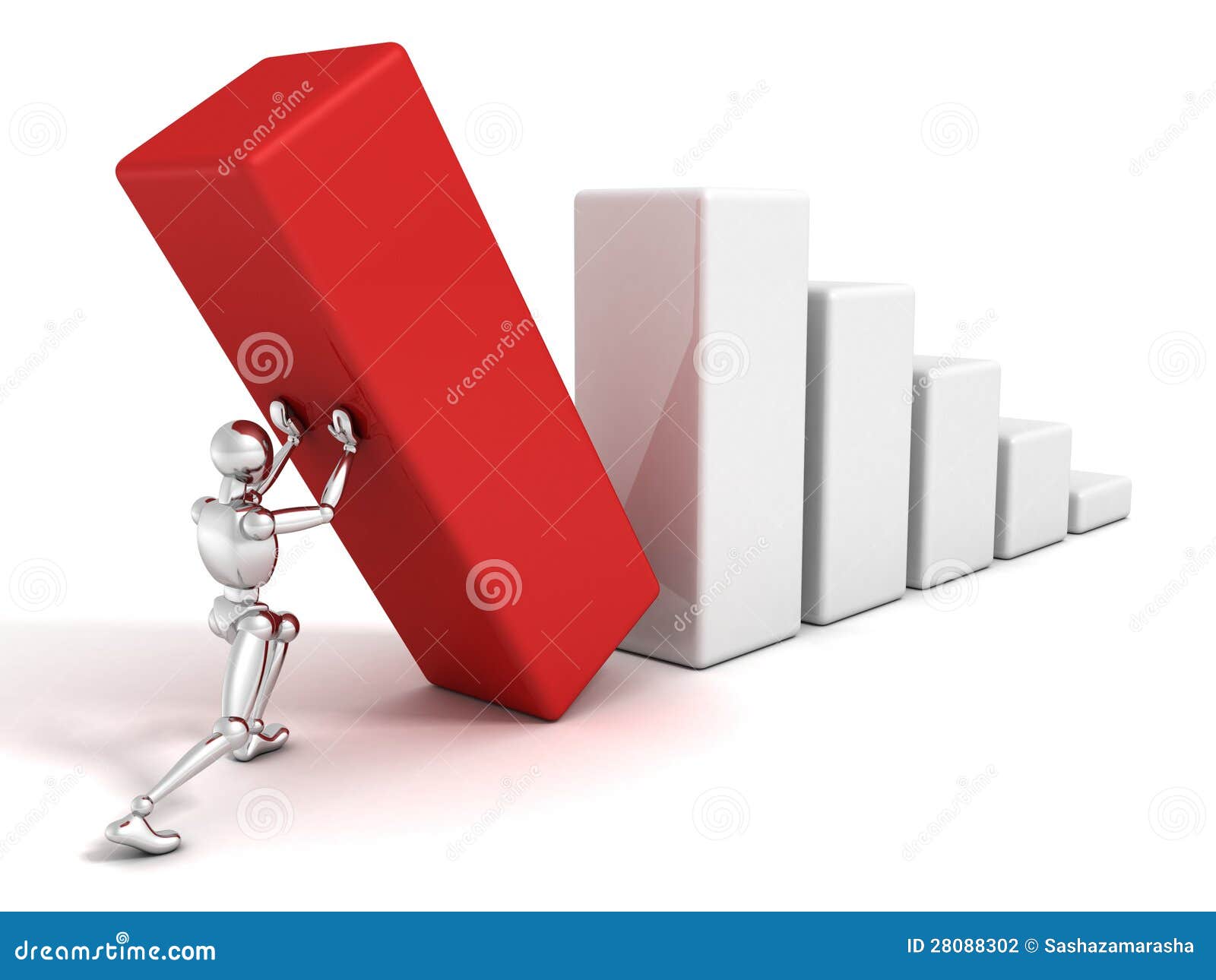 3d Man Push the Red Top of Success Business Bar Chart Stock ...