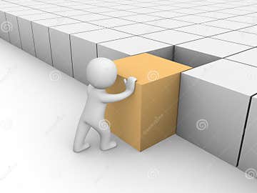 3d man pushing 3d cube stock illustration. Illustration of component ...