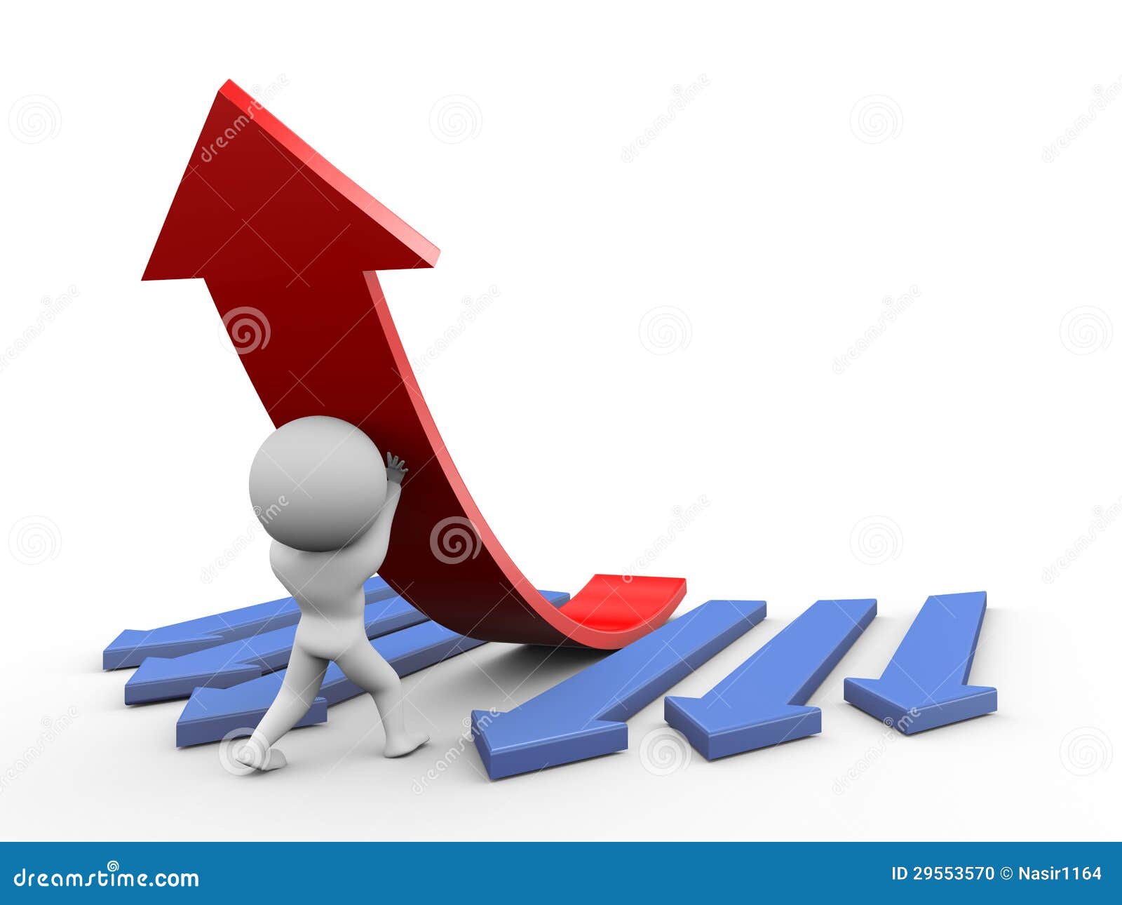 3d Man Pushing Arrow Upward Stock Illustration - Illustration of idea ...