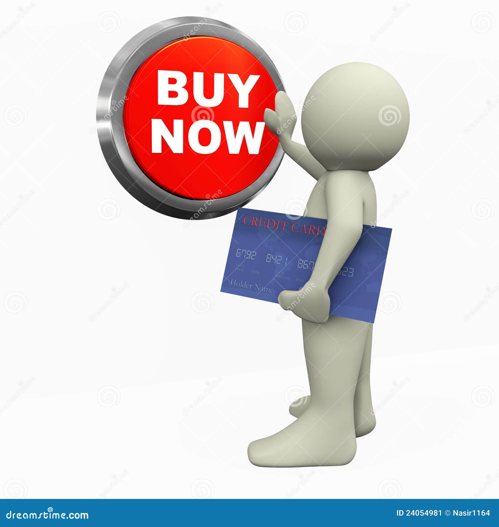 3d Man Pushing Buy Now Button Stock Illustration - Illustration of ...