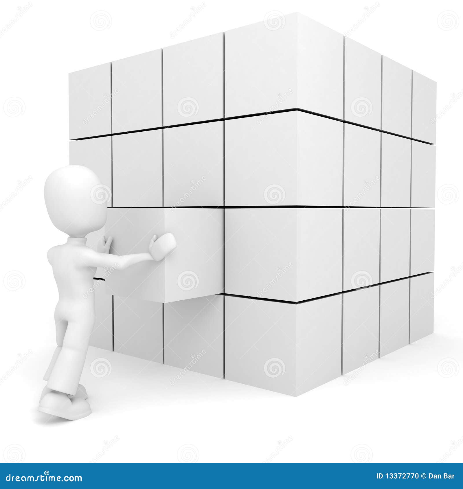 3d man pushing a cube stock illustration. Illustration of chain - 13372770