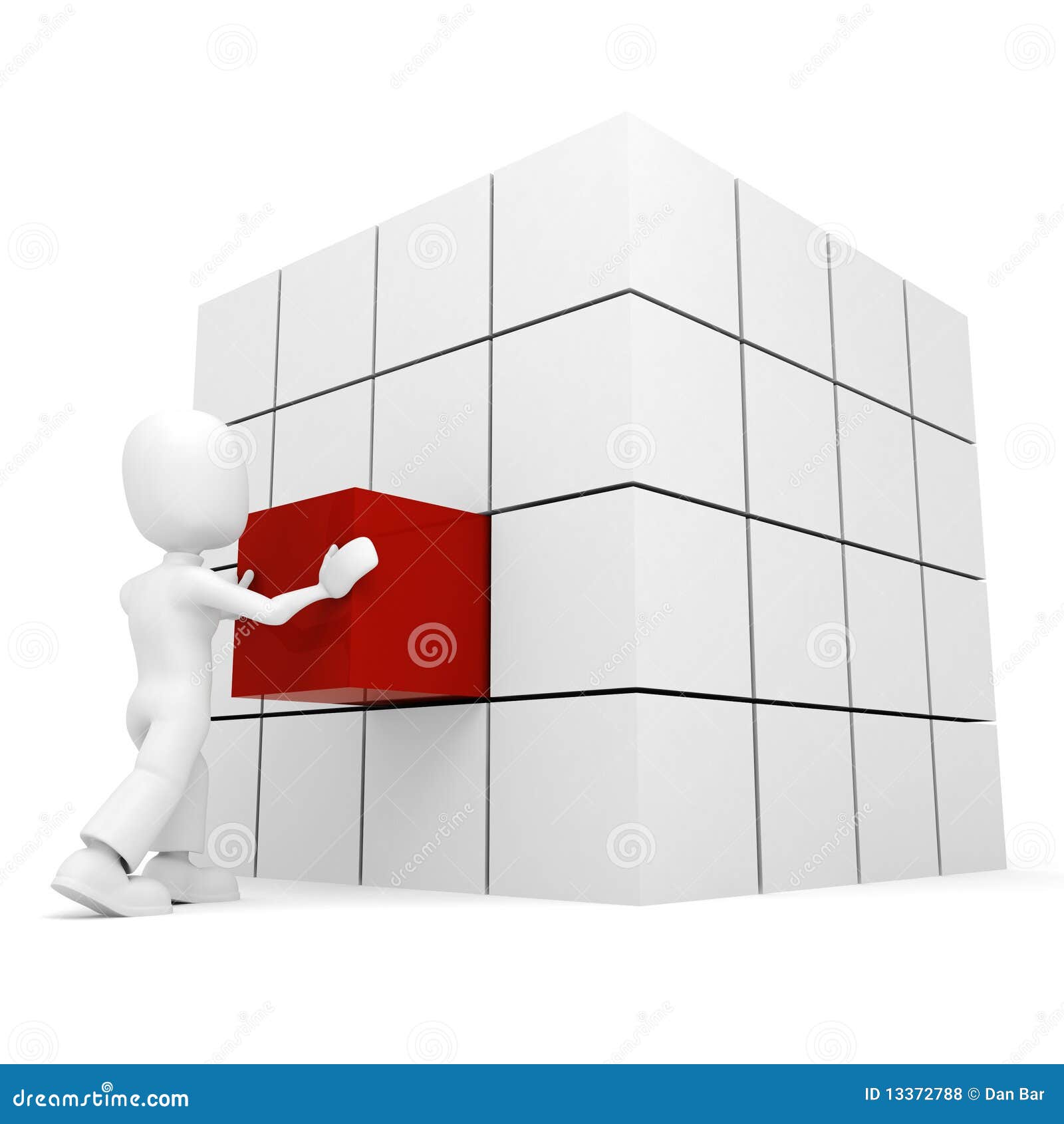 3d man pushing a cube stock illustration. Illustration of partner ...
