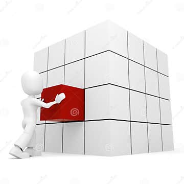 3d man pushing a cube stock illustration. Illustration of partner ...