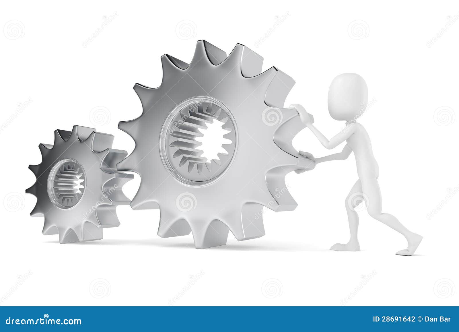 3d Man Pushing a Metal Gear Wheel Stock Illustration - Illustration of ...