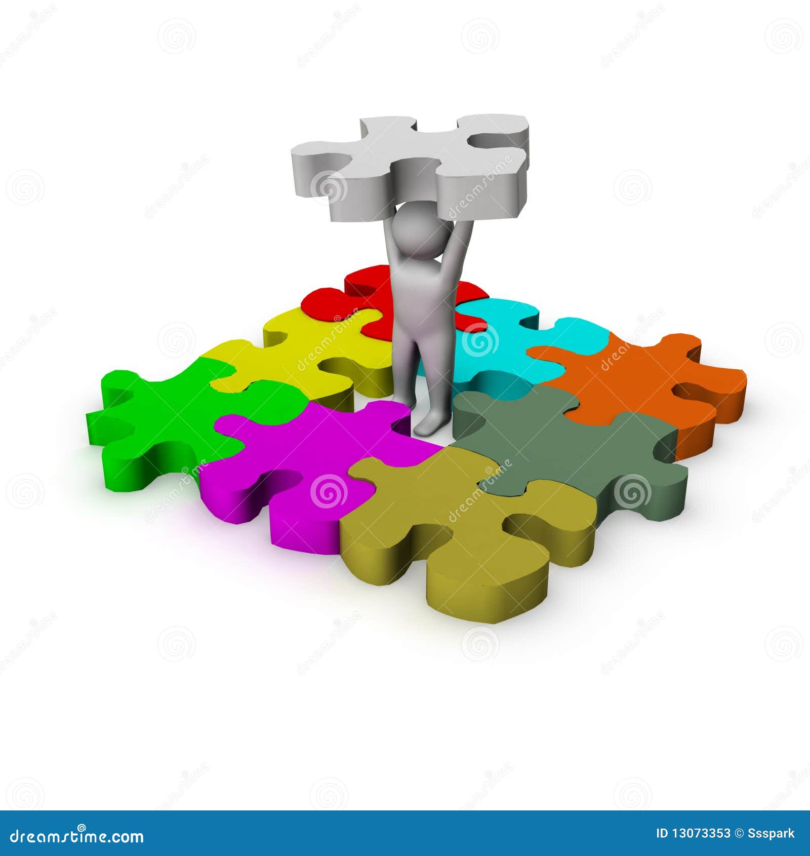 3d man with puzzle game stock illustration. Illustration of important ...