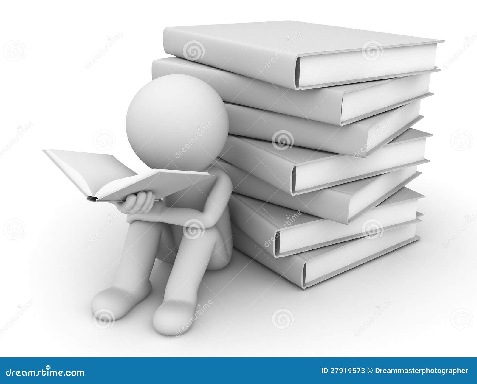 3d Man Reading A Book With Pile Of Books Behind Stock Photos - Image ...