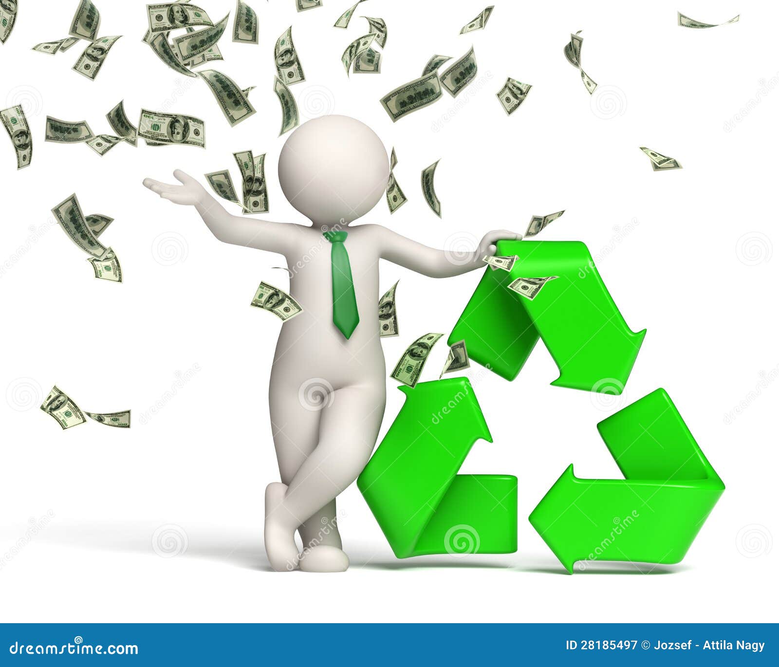 3d Man Recycle Symbol with Money Rain Stock Illustration - Illustration ...