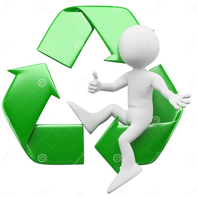 3D Man with the Recycling Symbol Stock Illustration - Illustration of ...