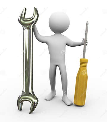 3d Man with Repairing Tools Stock Illustration - Illustration of power ...